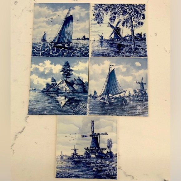 Delft | Wall Decor | 5 Blue Delft Tiles 6x6 Vintage | Poshmark